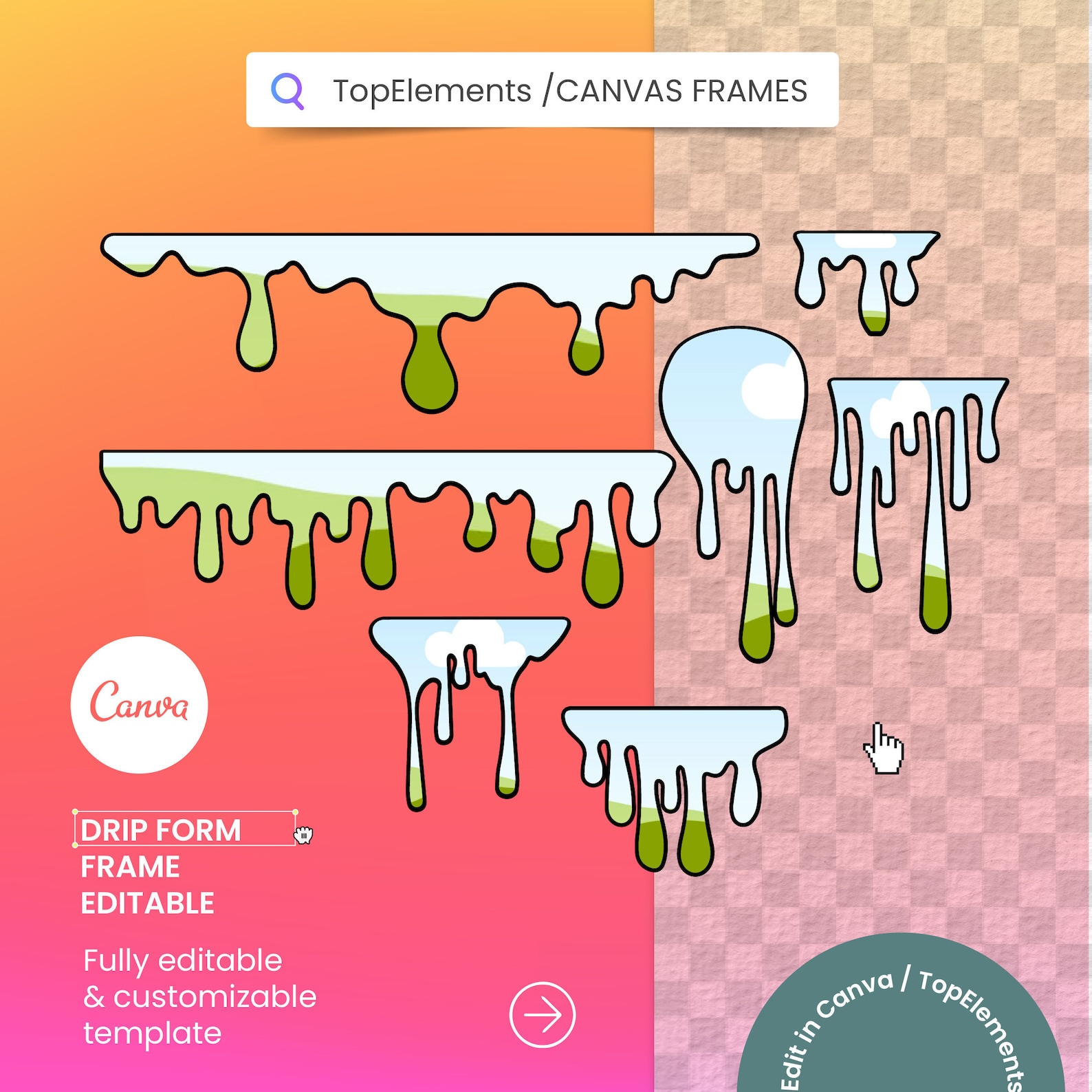 Drip Shape Canva Frame - Paint Drip CANVA Template Pack, Drag and Drop ...