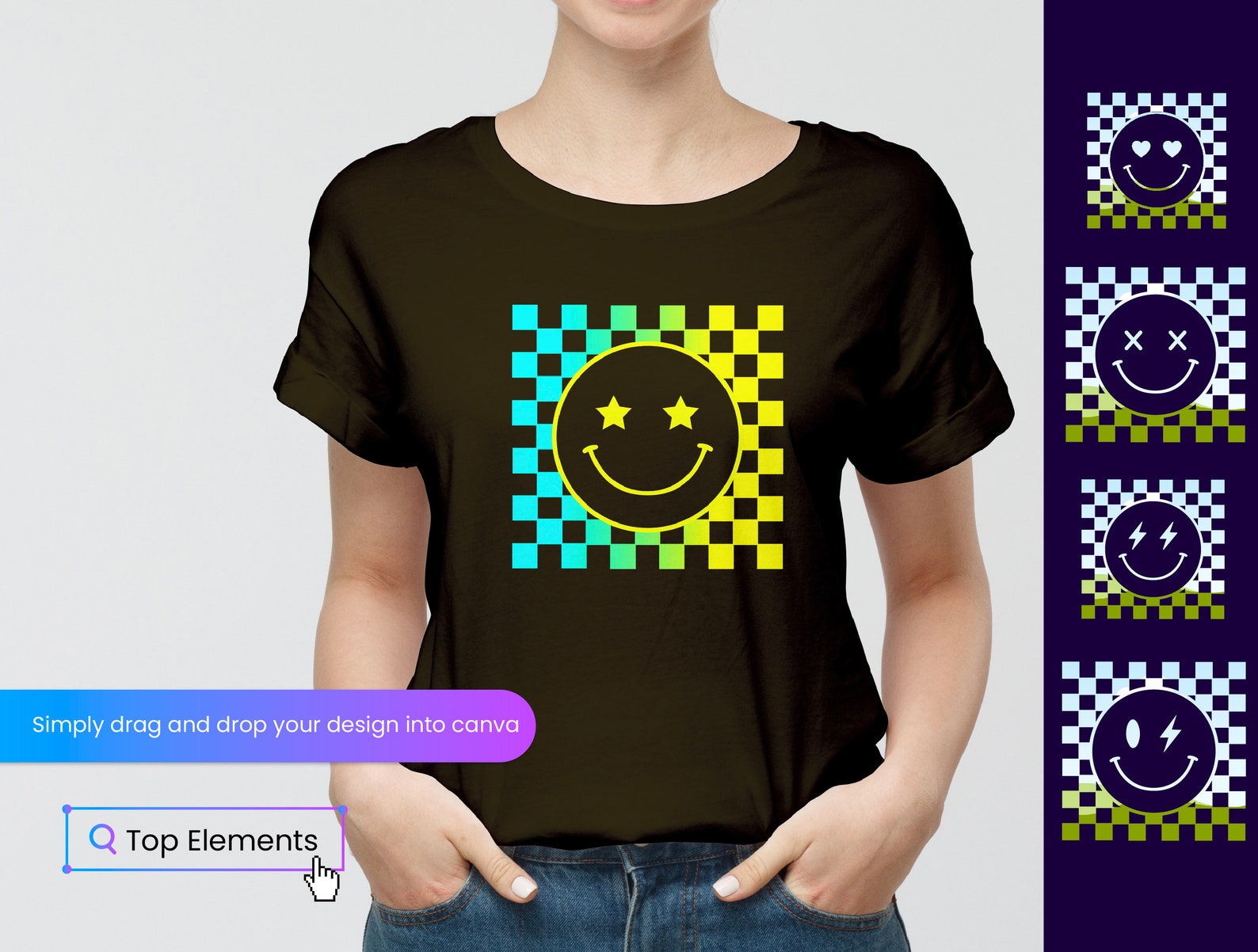 SMILE Checkered Canva Frame, Editable CHECKERED Pattern, Smile ...