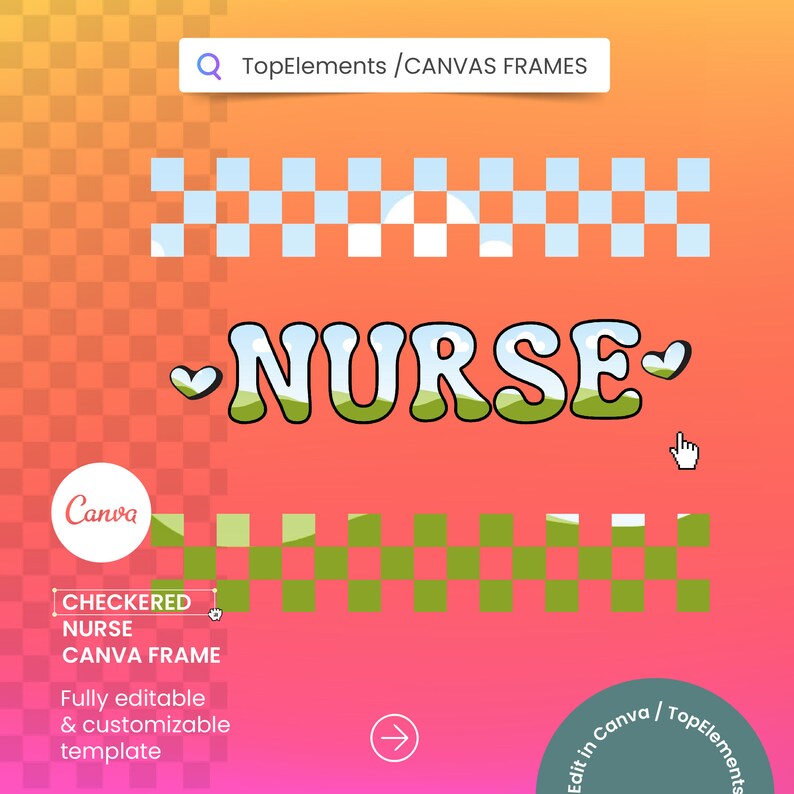 Editable Checkered Nurse Text Canva Frames, Trendy Healthcare Designs ...