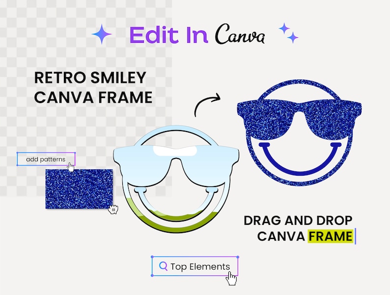 Editable CHECKERED Smiley Face Pack, CANVA FRAME Templates for Fun and ...