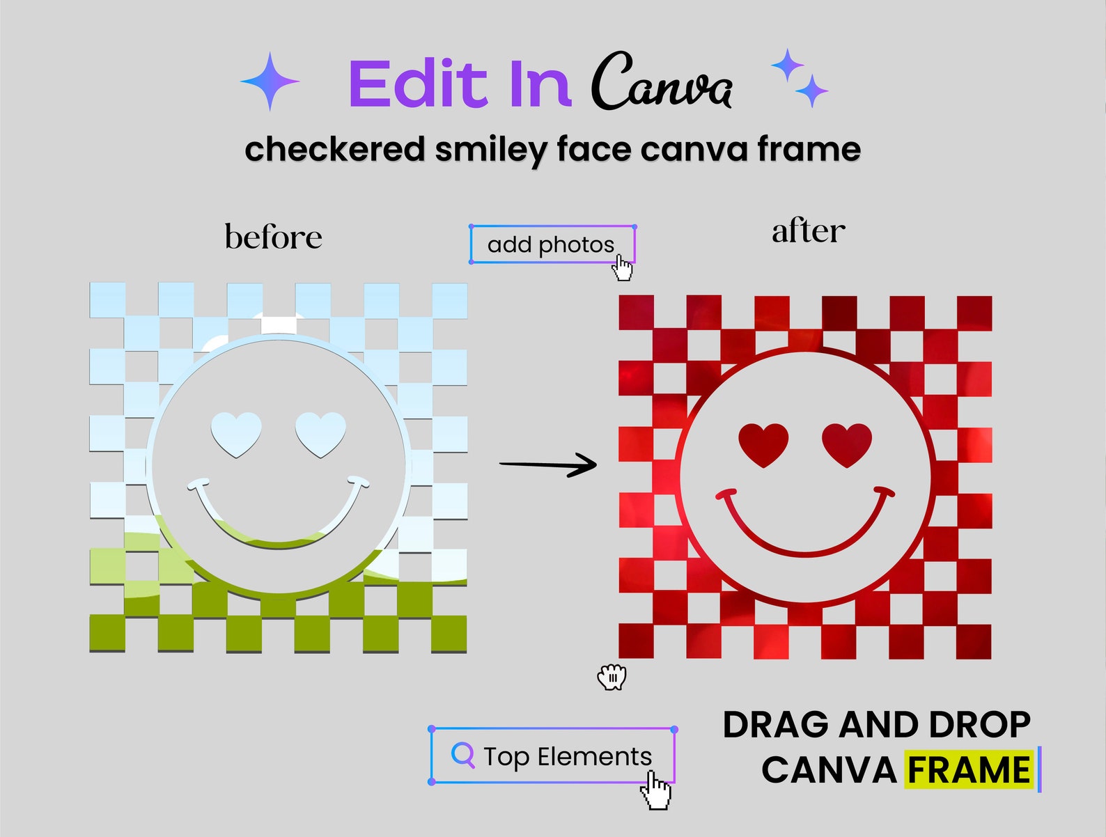 SMILE Checkered Canva Frame, Editable CHECKERED Pattern, Smile ...