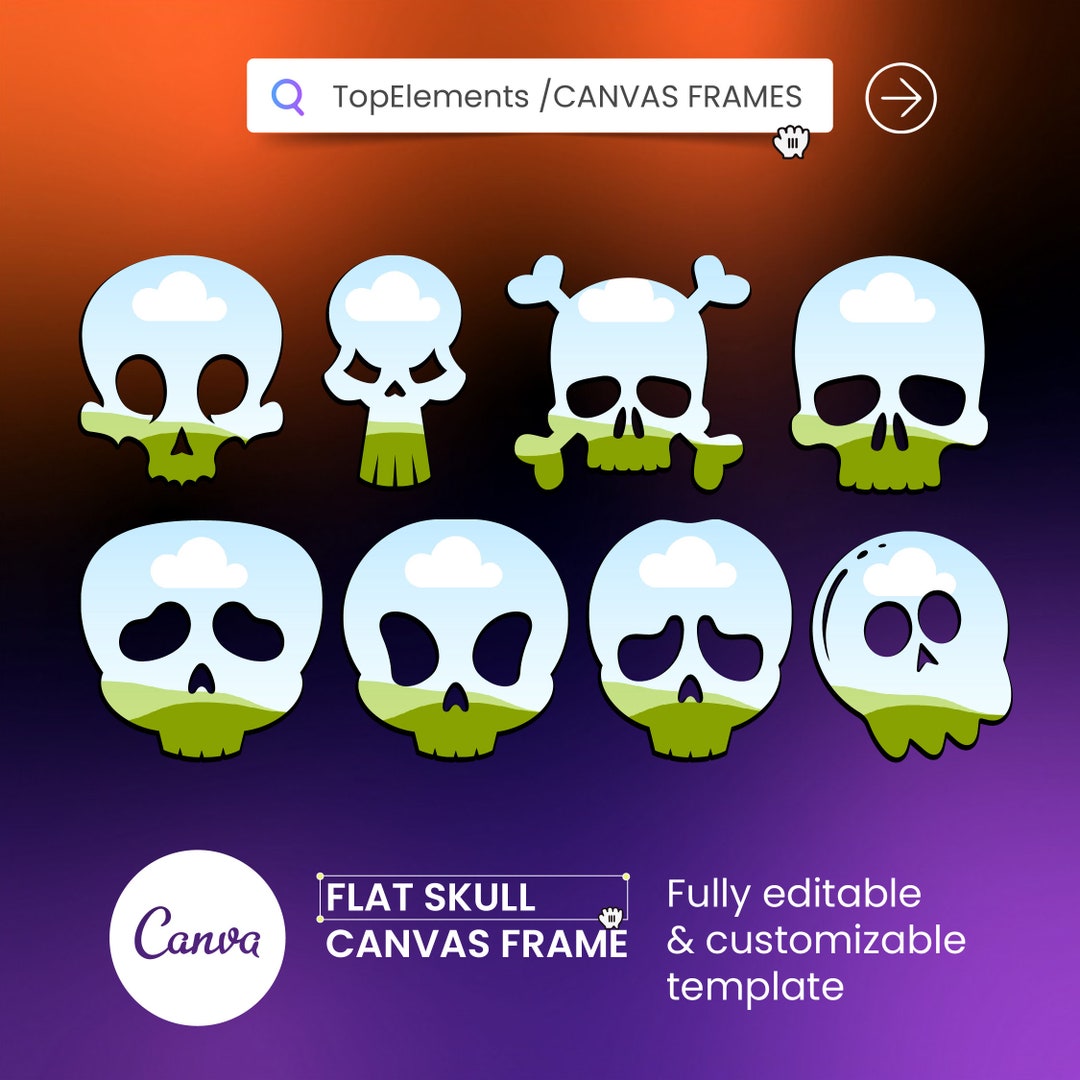 Flat Collection of Skulls Editable in Canva,vintage Halloween Decor ...