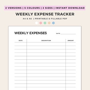 Simple Weekly Expense Tracker Printable, Weekly Spending Log, Money ...