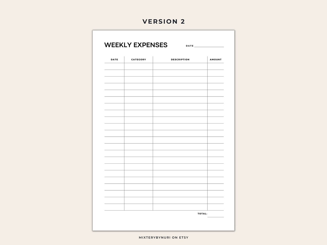 Simple Weekly Expense Tracker Printable, Weekly Spending Log, Money ...