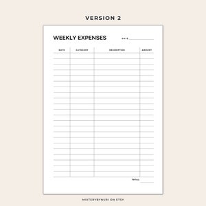 Simple Weekly Expense Tracker Printable, Weekly Spending Log, Money ...