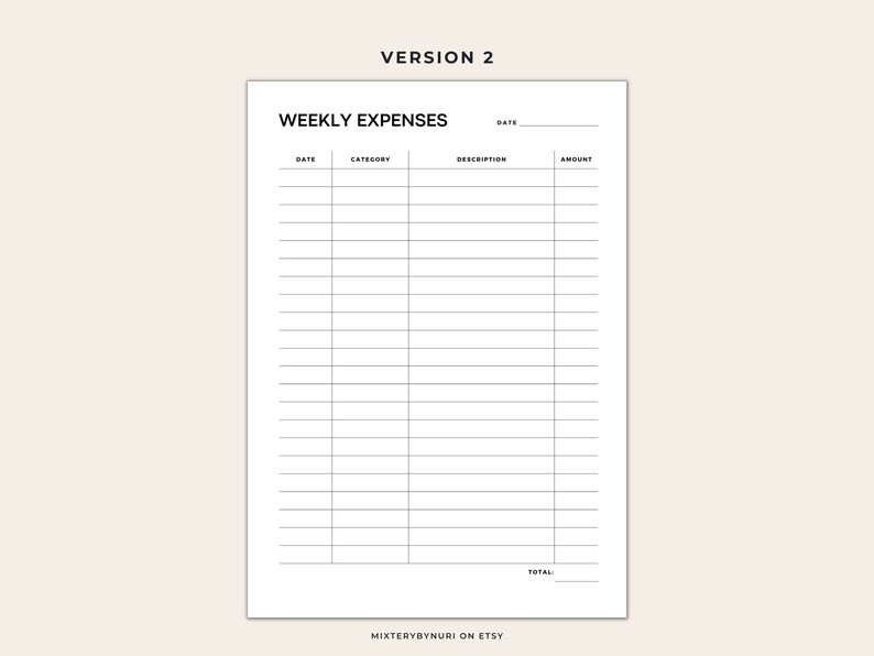 Simple Weekly Expense Tracker Printable, Weekly Spending Log, Money ...
