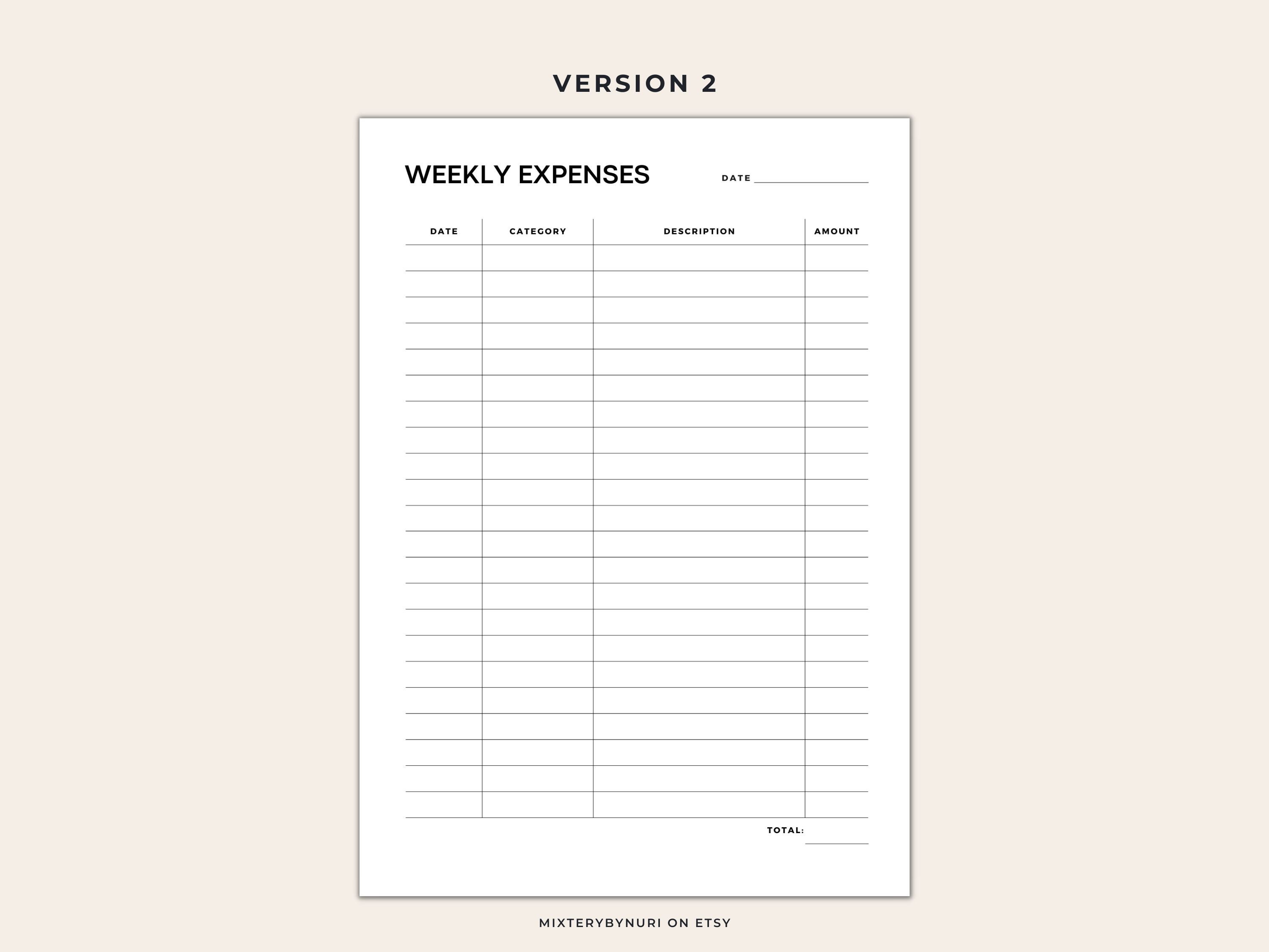 Simple Weekly Expense Tracker Printable, Weekly Spending Log, Money ...