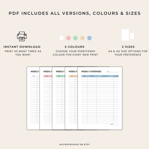 Simple Weekly Expense Tracker Printable, Weekly Spending Log, Money ...