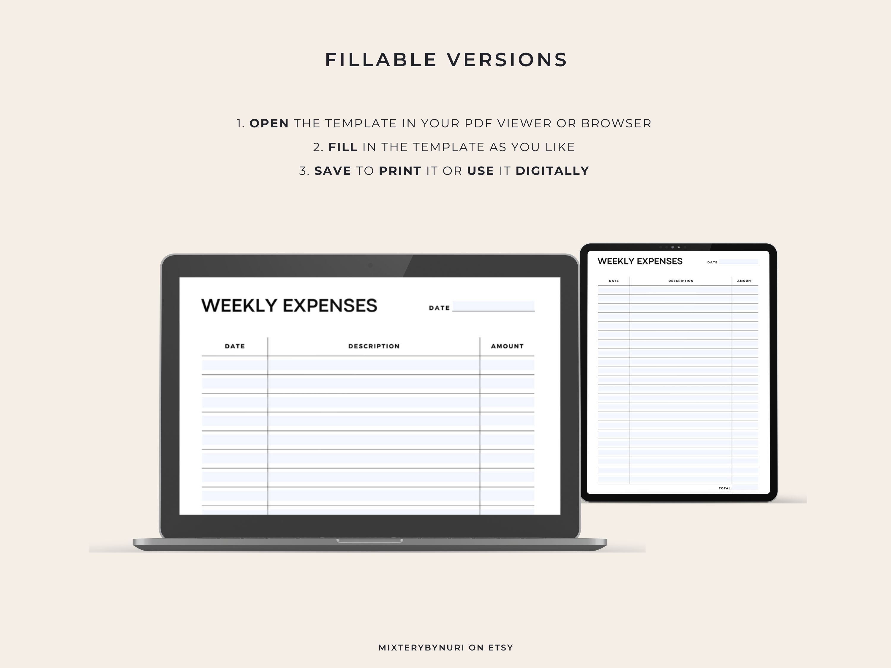 Simple Weekly Expense Tracker Printable, Weekly Spending Log, Money ...