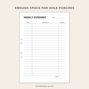 Simple Weekly Expense Tracker Printable, Weekly Spending Log, Money ...