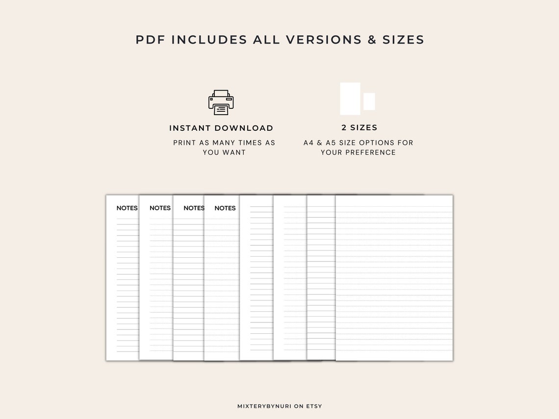 Notes Page Printable Template, Note Taking, Blank Writing Papers, Notes ...