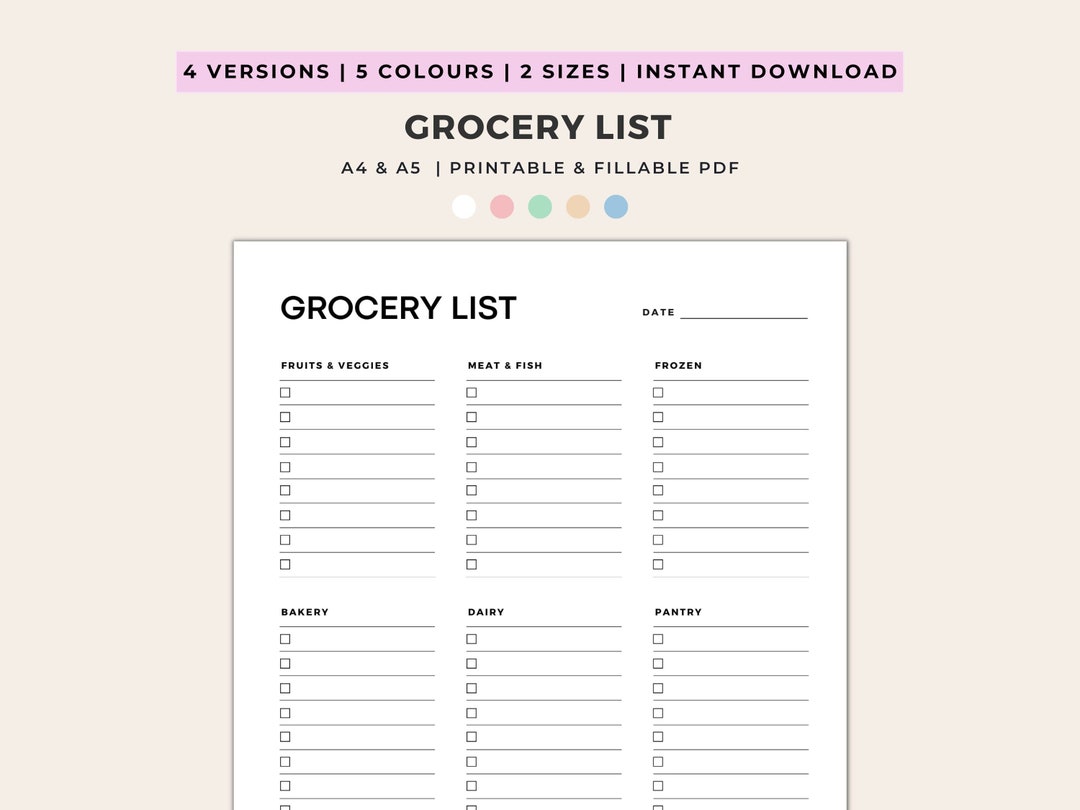 Grocery List Printable Template, Groceries Planner, Minimalist Food ...