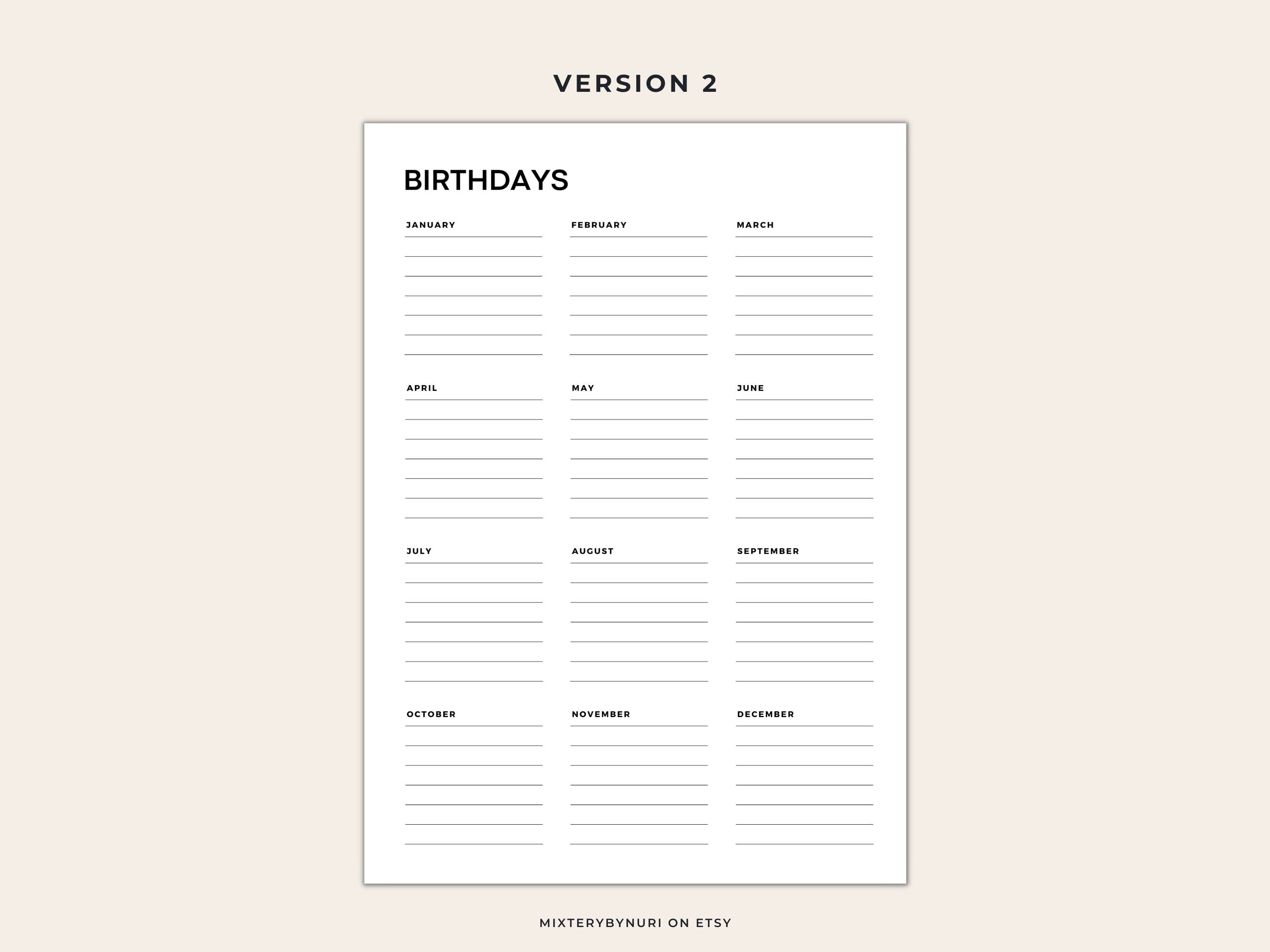 Birthday Tracker Printable Template, Birthday List, Occasion Reminder ...