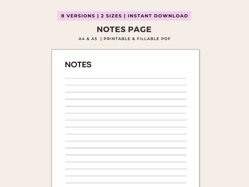 Notes Page Printable Template, Note Taking, Blank Writing Papers, Notes ...