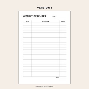 Simple Weekly Expense Tracker Printable, Weekly Spending Log, Money ...