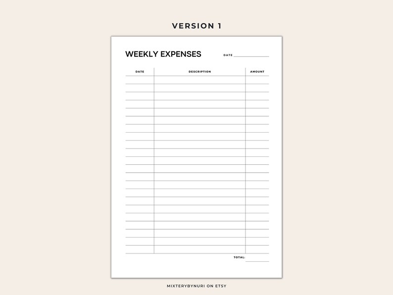 Simple Weekly Expense Tracker Printable, Weekly Spending Log, Money ...