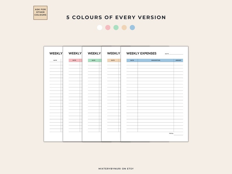 Simple Weekly Expense Tracker Printable, Weekly Spending Log, Money ...