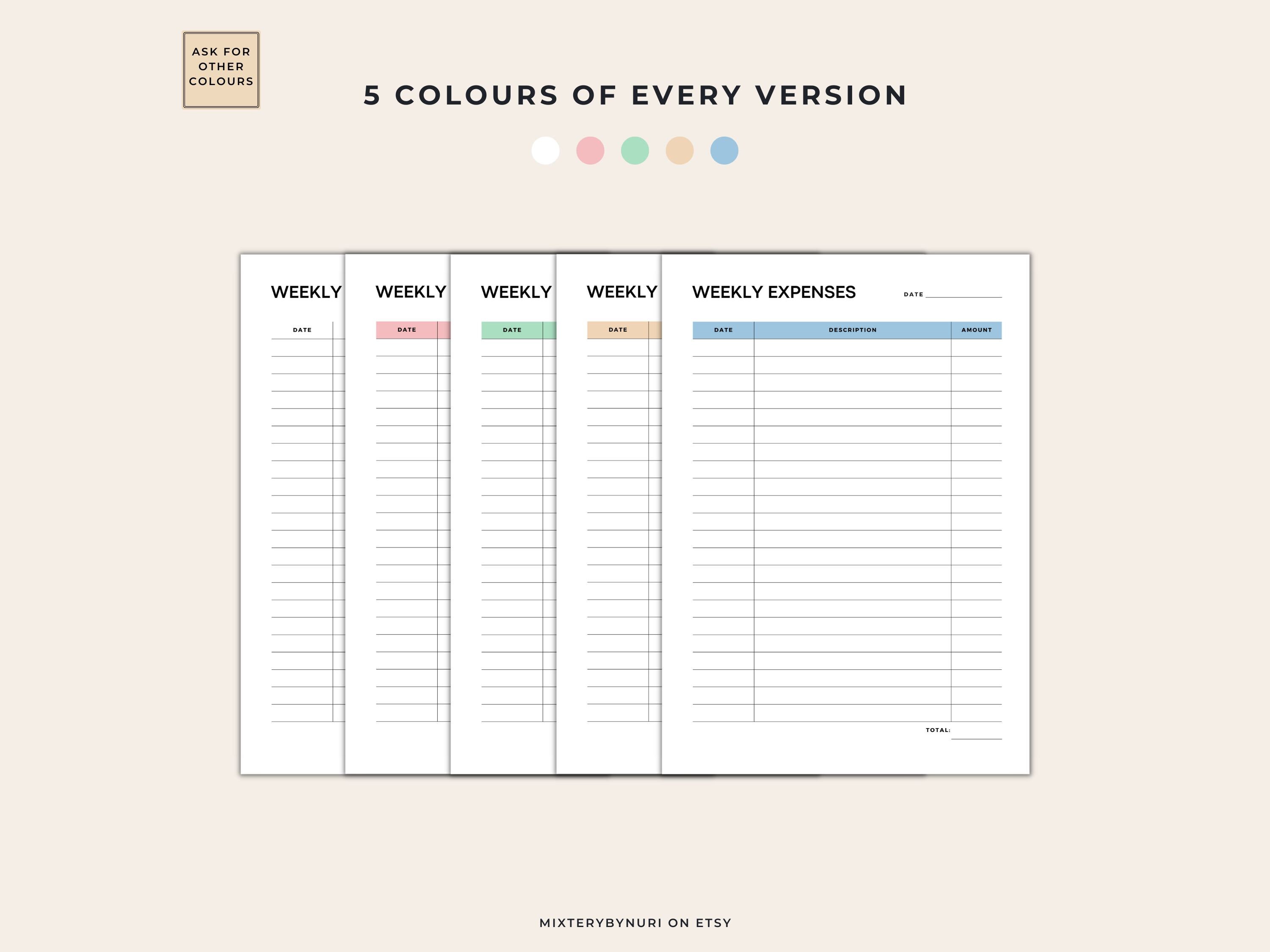 Simple Weekly Expense Tracker Printable, Weekly Spending Log, Money ...