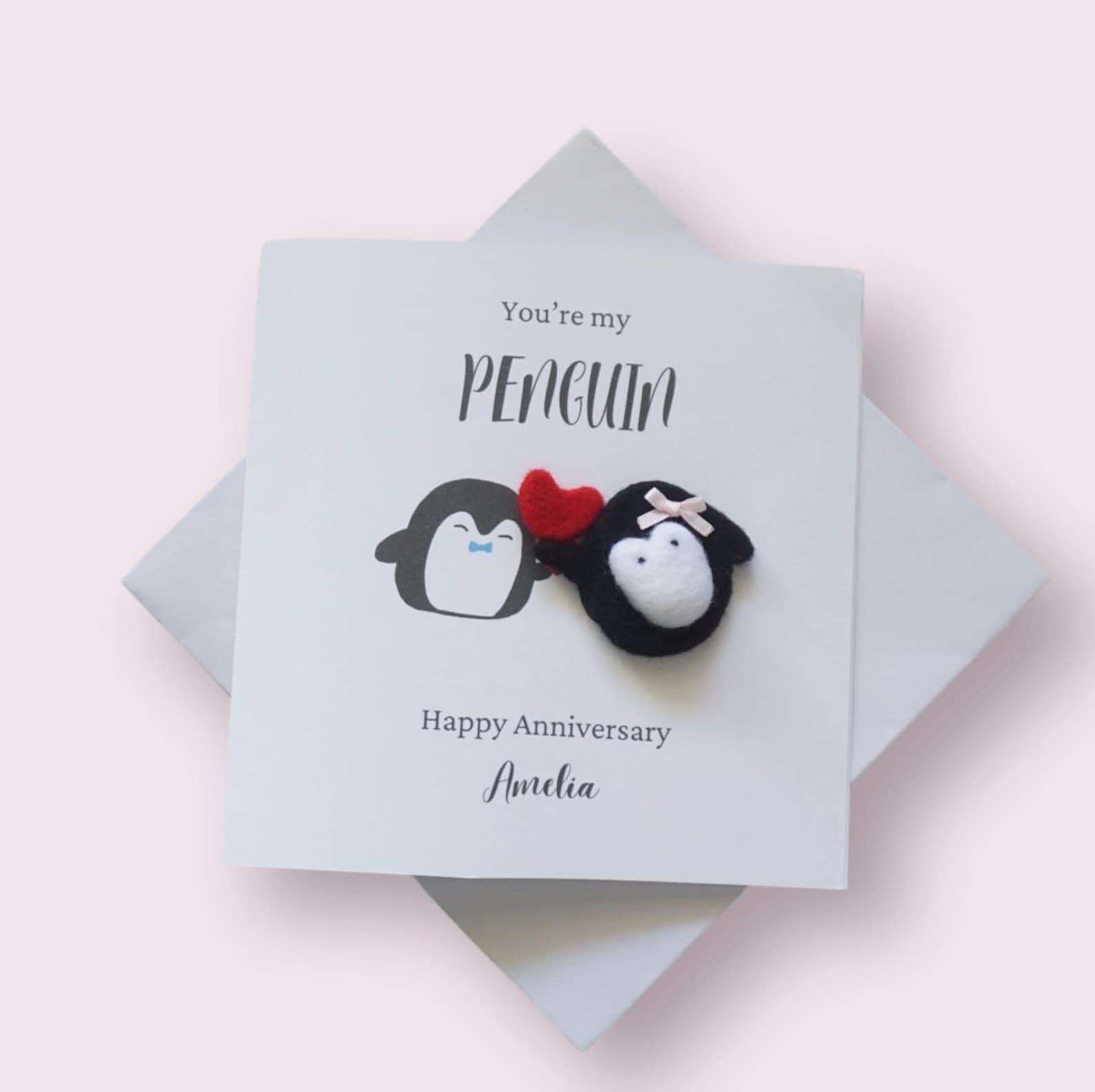 Handmade Anniversary Card | Felted Penguin Couple | Magnet, Brooch Gift ...