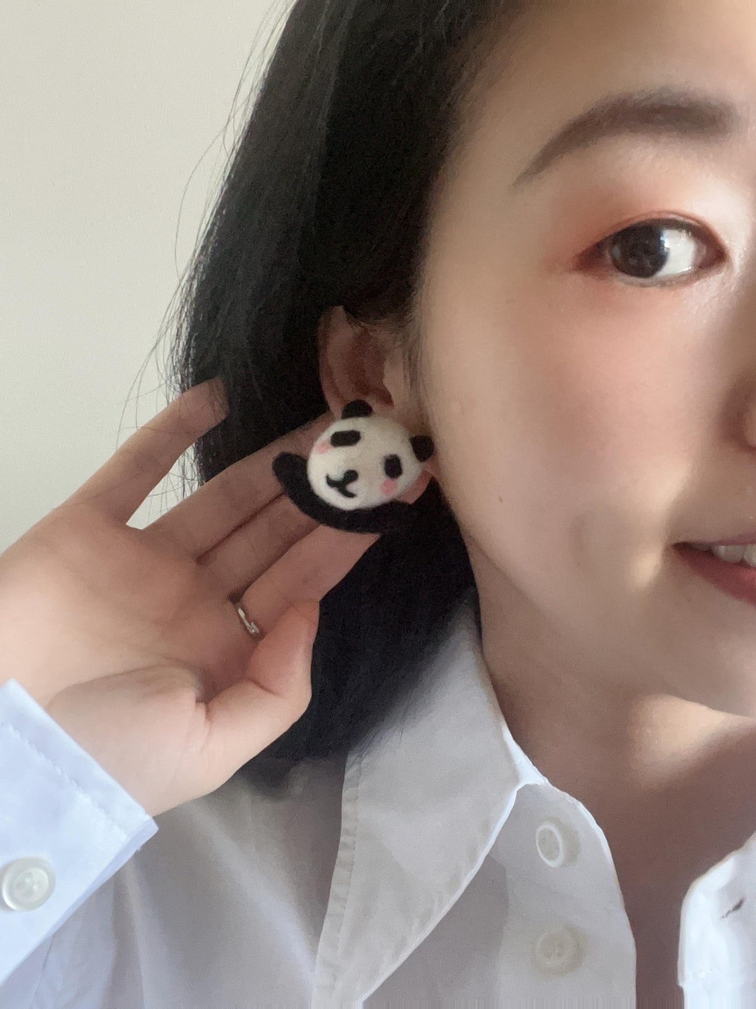 Handmade Wool Felt Panda Jewelry Set: Earrings, Ring, Brooch - Etsy