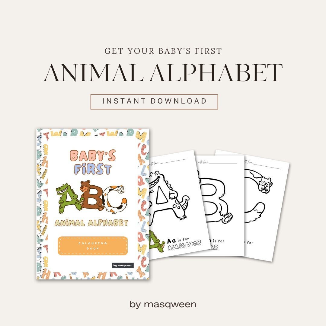 ABC Animal Alphabet Colouring Book, Baby Shower Game, Shower Activity ...