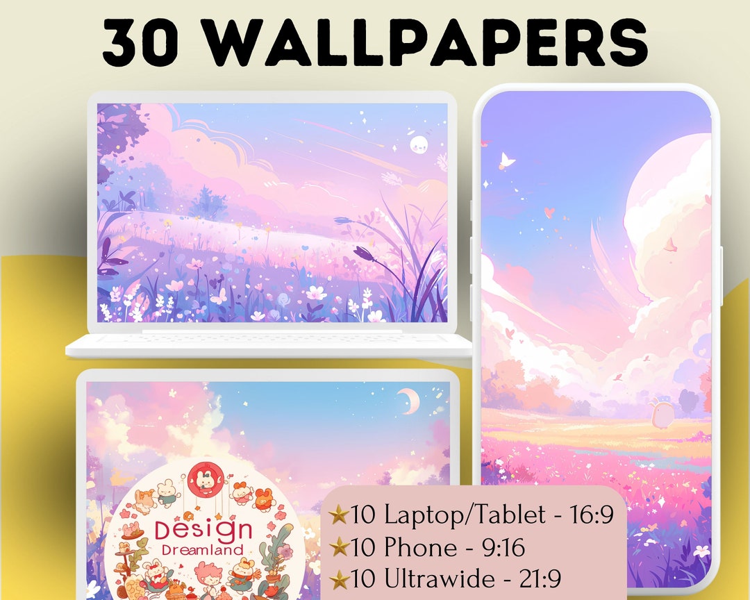 Dreamy Pastel Screensaver Wallpaper - Anime Meadow Scene for Desktop ...