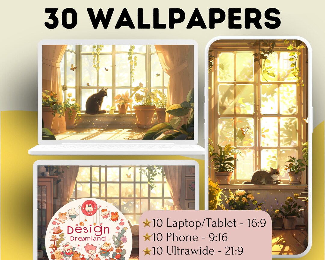 Spring Cats Wallpaper – Cozy Books, Plants, Flowers, Ghibli Boho Easter ...