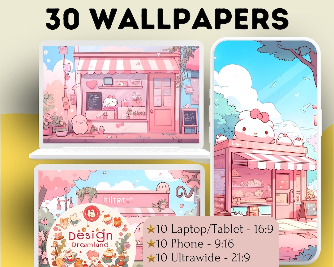 Little Pink Shop Wallpaper: Pastel Kawaii Desktop Wallpaper, Cute ...