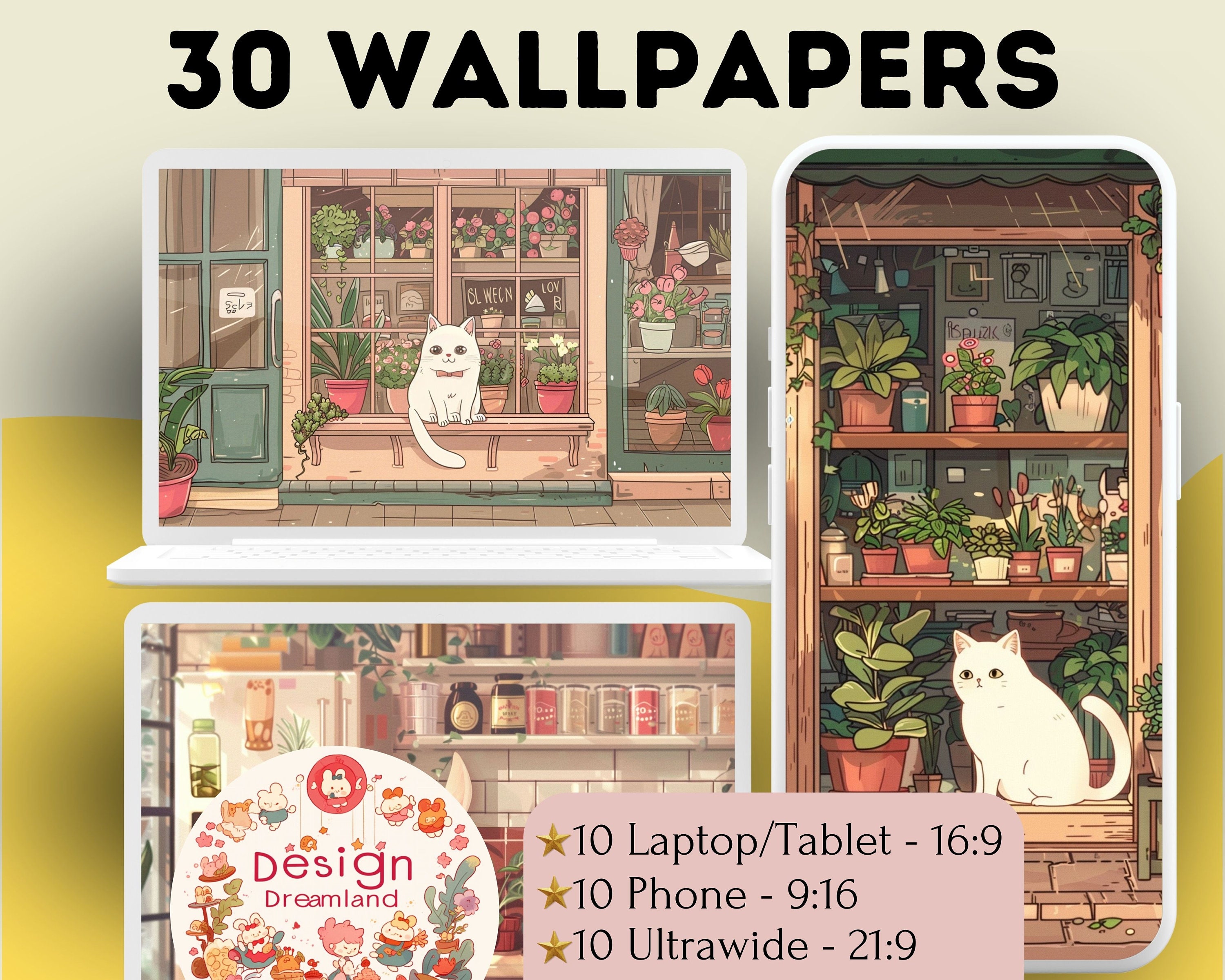 Cozy Cat Wallpaper Pastel Kawaii Cat Screensaver, Cute Lofi Desktop ...