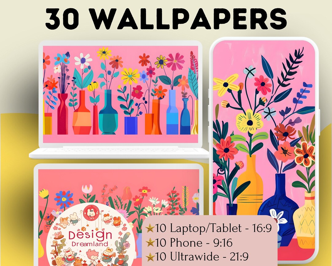 Floral Desktop Wallpaper – Graphic Flower Art, Laptop Background ...