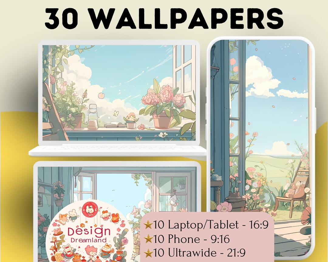 Studio Ghibli Floral Wallpaper: Cozy Anime Screensaver (digital ...