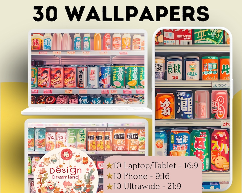 Lofi Japanese Groceries Wallpaper, Neon Pink (digital Download - Etsy