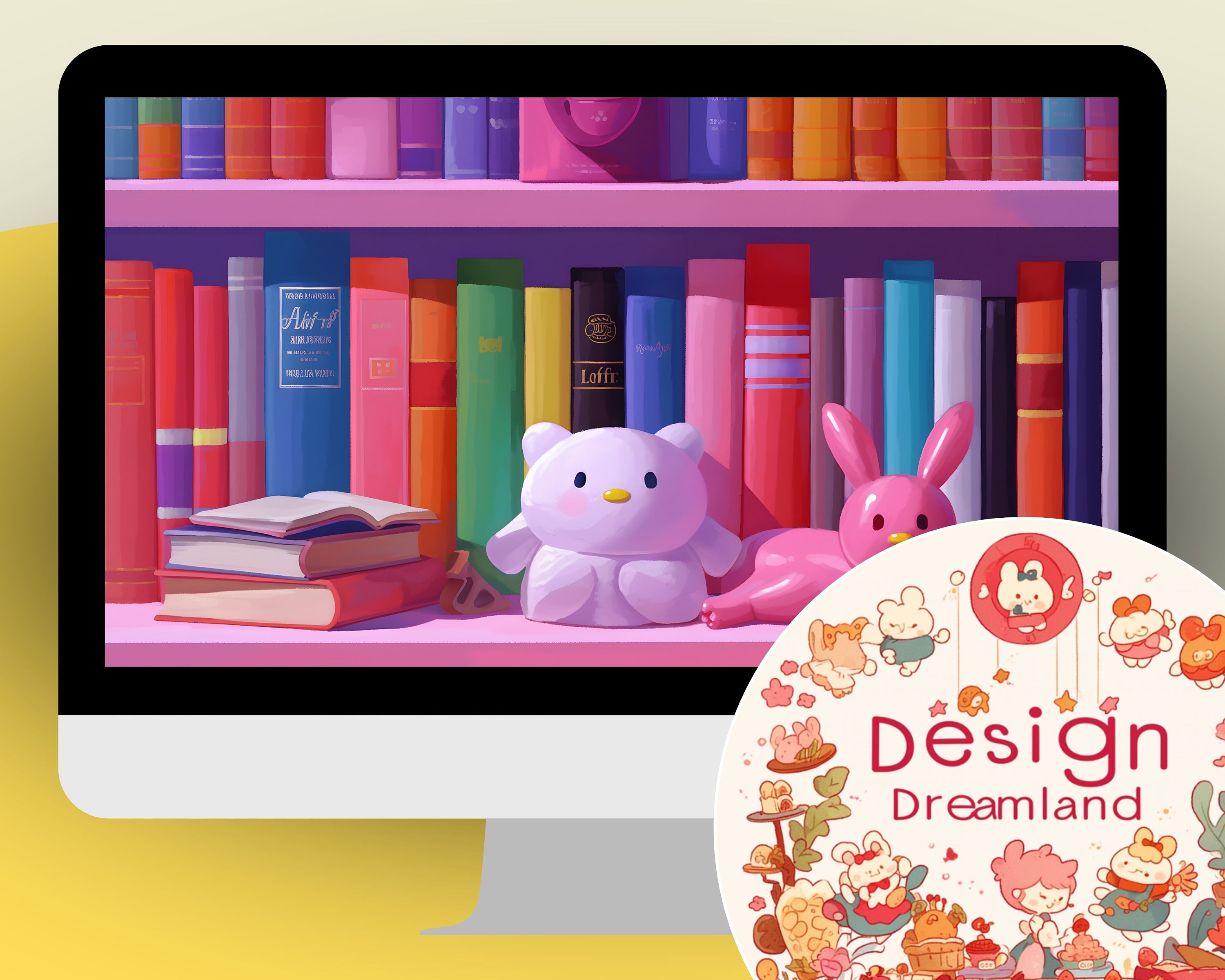 Lofi Bookcase Wallpaper: Kawaii Screensaver for Phone, Tablet (digital ...