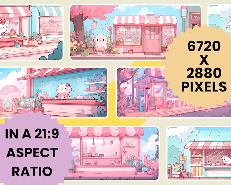 Kawaii Pink Shop Wallpaper: Pastel Phone & Desktop Backgrounds (digital ...