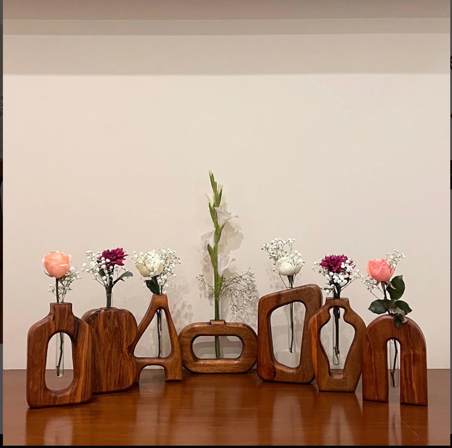 Handcrafted Wooden Vase With Glass Tube Stylish Wood Flower Holder ...