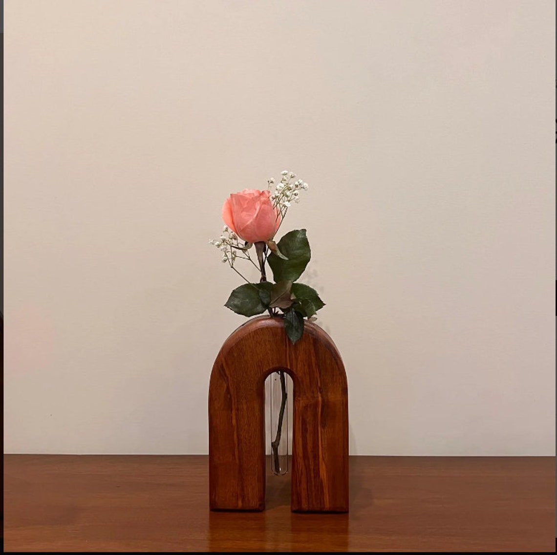 Handcrafted Wooden Vase With Glass Tube Stylish Wood Flower Holder ...