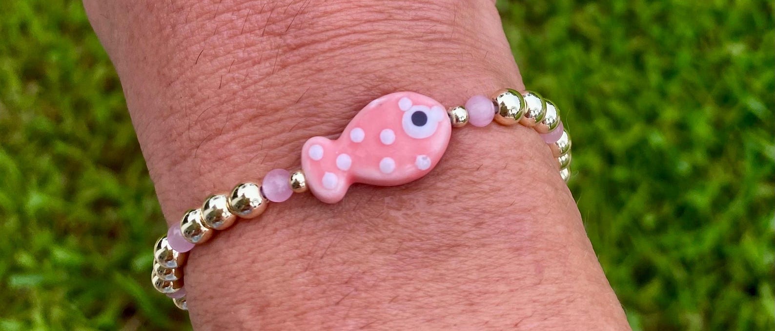 Ceramic Fish Charm Bracelet: 14K Gold Filled Beads, Colorful Beach ...