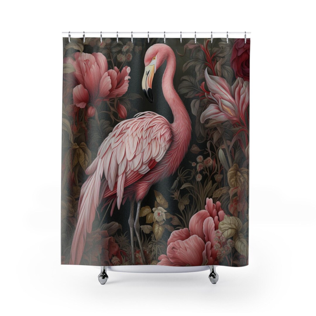 William Morris Flamingo Shower Curtain Dramatic Single Flamingo Against ...