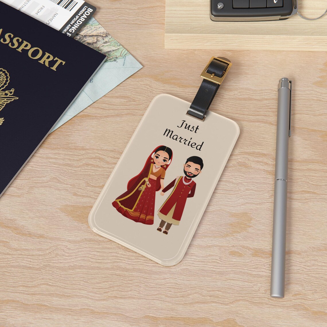 Hindi Luggage Tag Indian Just Married Baggage Tag Hindi Bride and Groom ...
