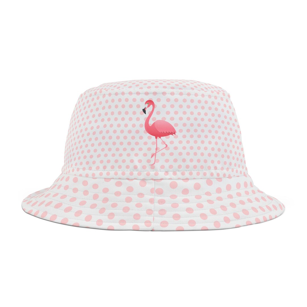 Preppy Pink Polka Dot Bucket Hat With Flamingo AOP. Aussie Hat for ...