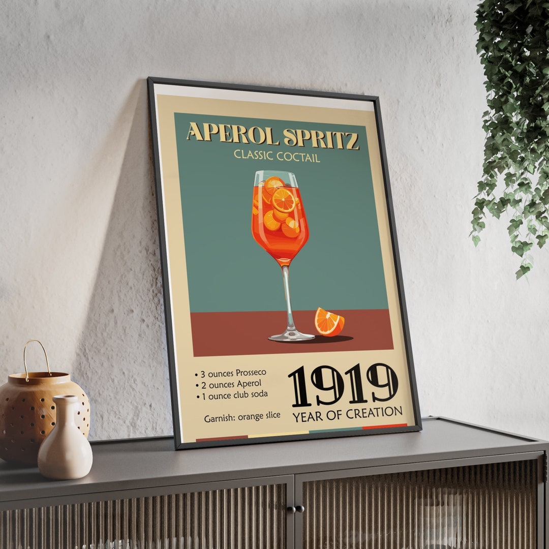 Aperol Spritz FRAMED Retro Cocktail Poster in Pinewood Frame. Chic ...