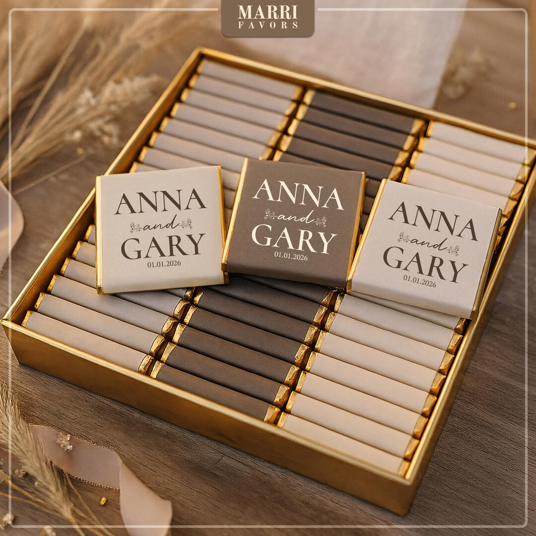 Personalized Wedding Chocolate Favors: Gold Foil, Custom Design, Set of ...