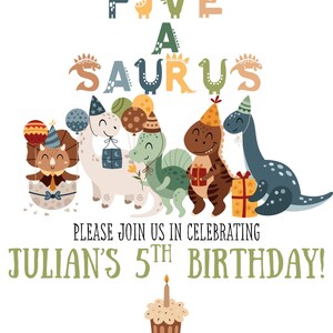 FIVE-A-SAURUS Dinosaur Birthday Invitation | Editable Kids Birthday ...