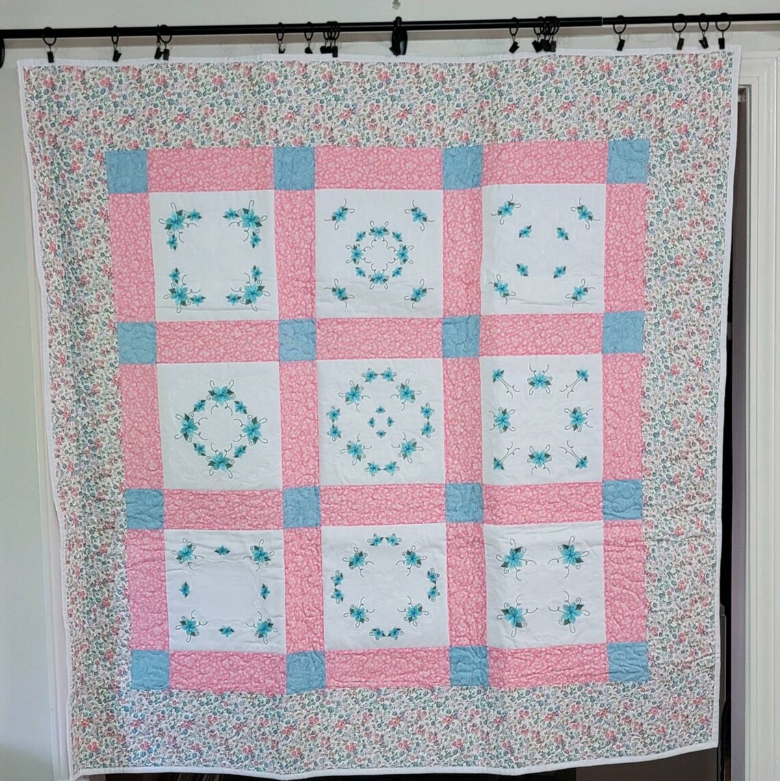 Pink and Blue Throw Quilt - Etsy