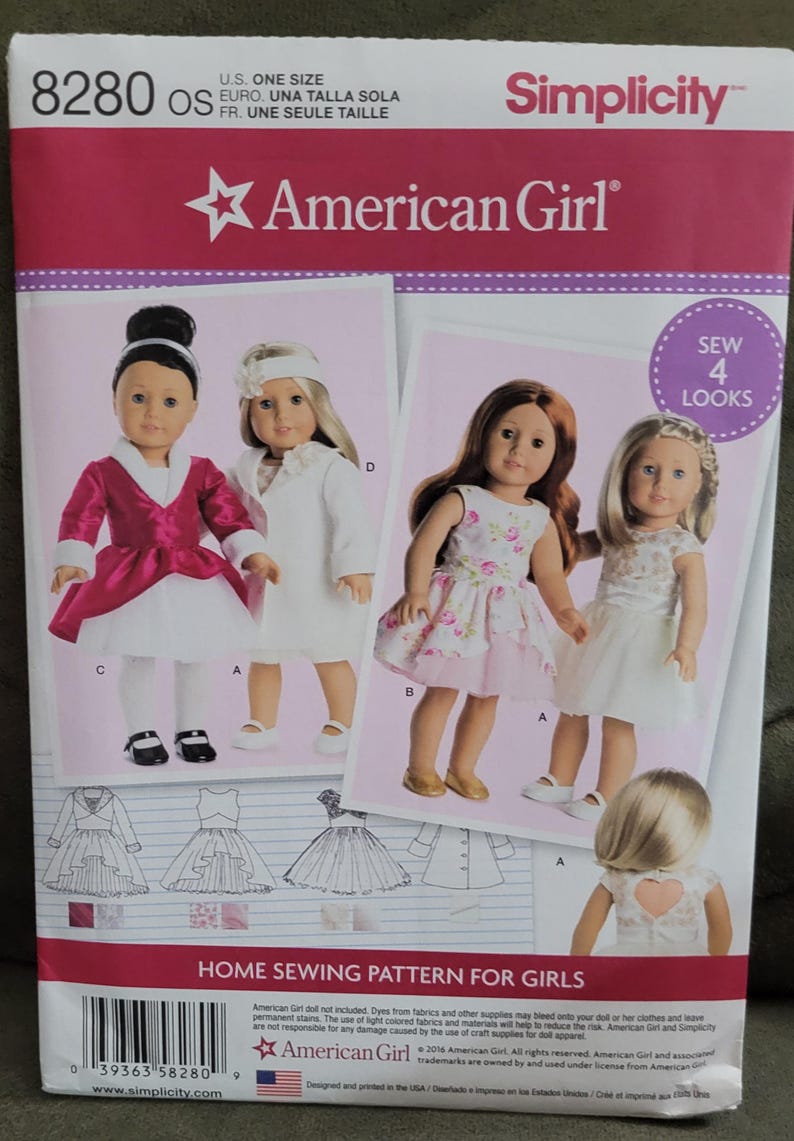 Simplicity 8280 American Girl Pattern - Etsy