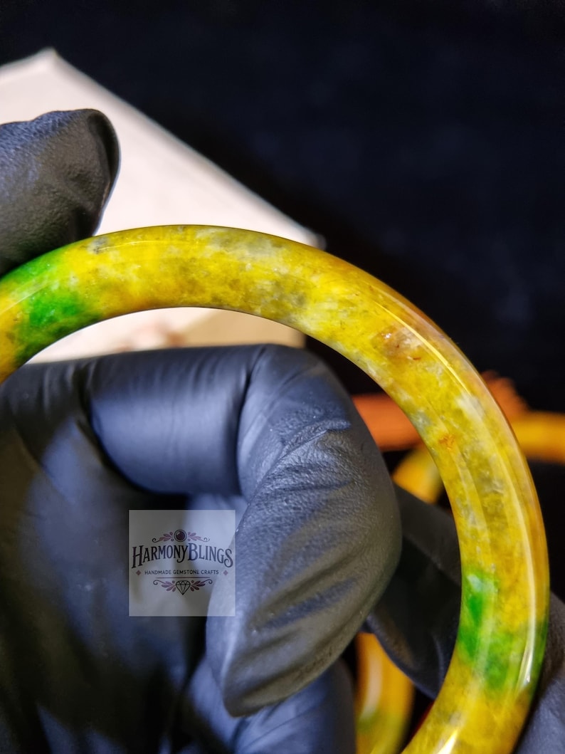Premium Yellow Jadeite Bangle, Natural Jade Bracelet, Vintage-inspired ...