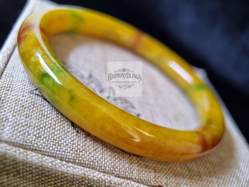 Premium Yellow Jadeite Bangle, Natural Jade Bracelet, Vintage-inspired ...