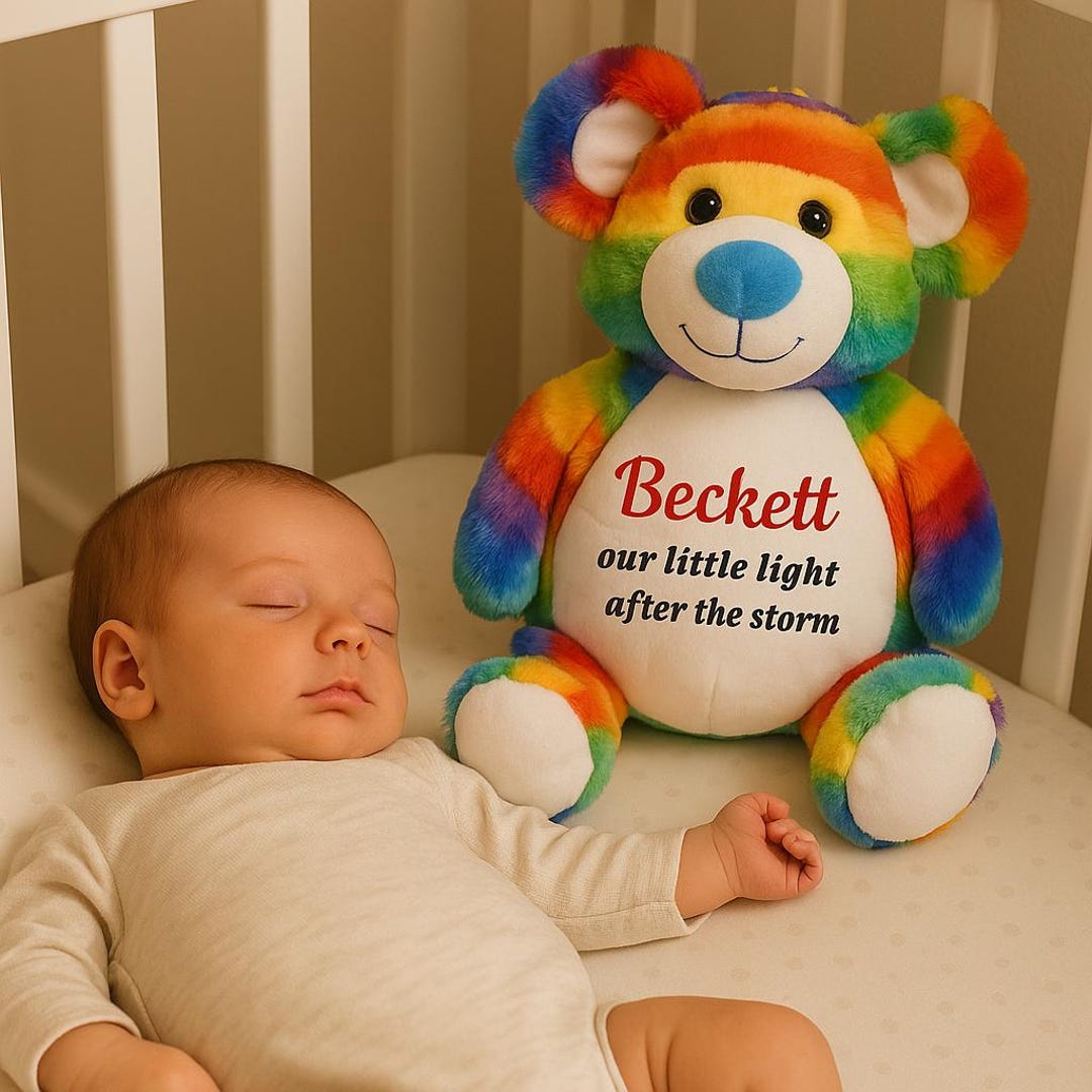 Rainbow Baby Stuffed Bear – Personalized Embroidered Gift for Baby Loss ...