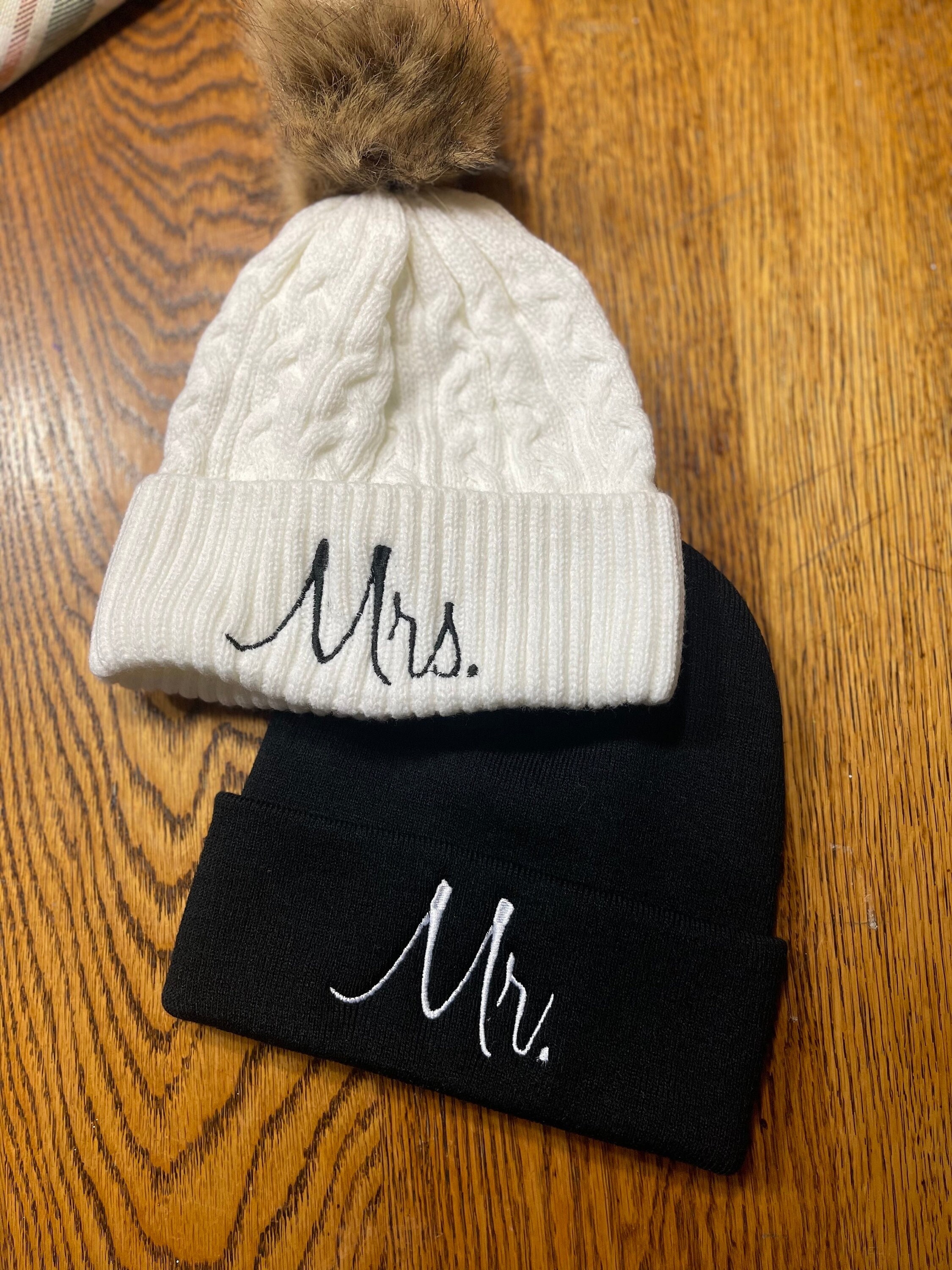 Embroidered Beanie Mr & Mrs Couples Knit Hats Wedding Gift Honeymoon ...