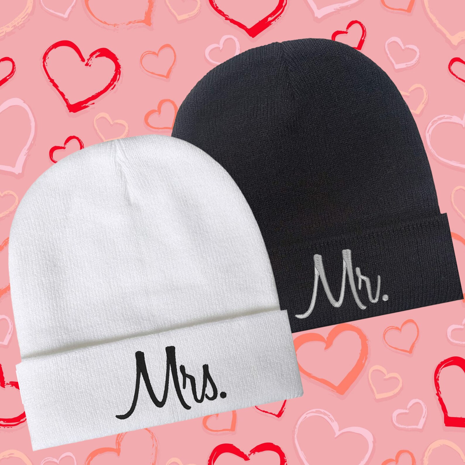 Embroidered Beanie Mr & Mrs Couples Knit Hats Wedding Gift Honeymoon ...